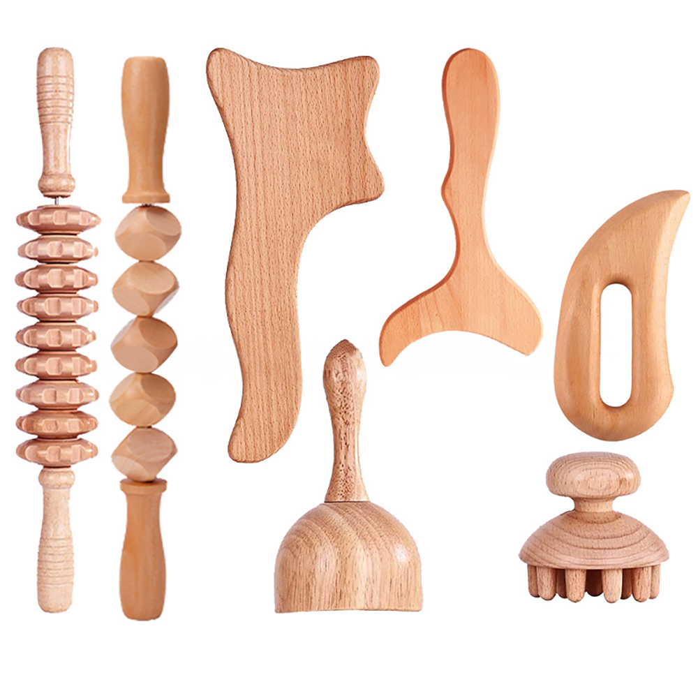Beech wood therapy scraping cup, meridian dredging roller, tendon ...