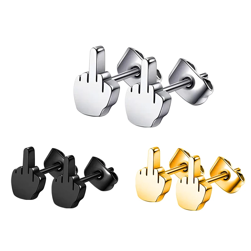Middle Finger Earrings Stainless Steel Ear Hoops for Men and Women ...