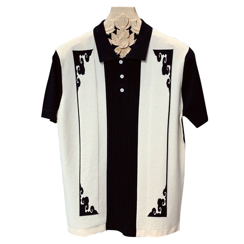 Half zip short sleeved polo shirt for men's summer jacquard men's color ...